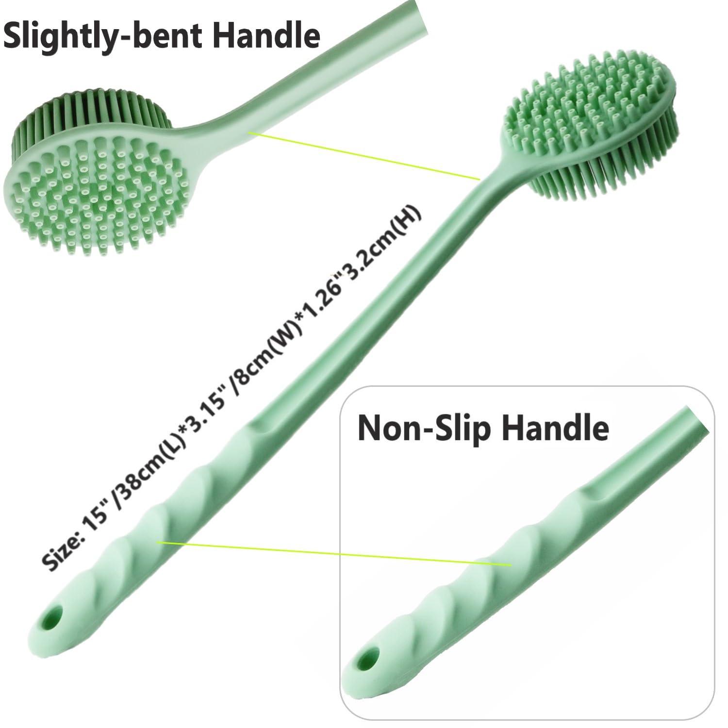 Cinlitek Silicone Body Scrubber, Long Handle Back Scrubber for Shower Brush,Exfoliating Body Scrubber, Shower Scrubber for Body Brush, Soft Silicone Bath Brush for Men,Women&Kids,with a Free Hook