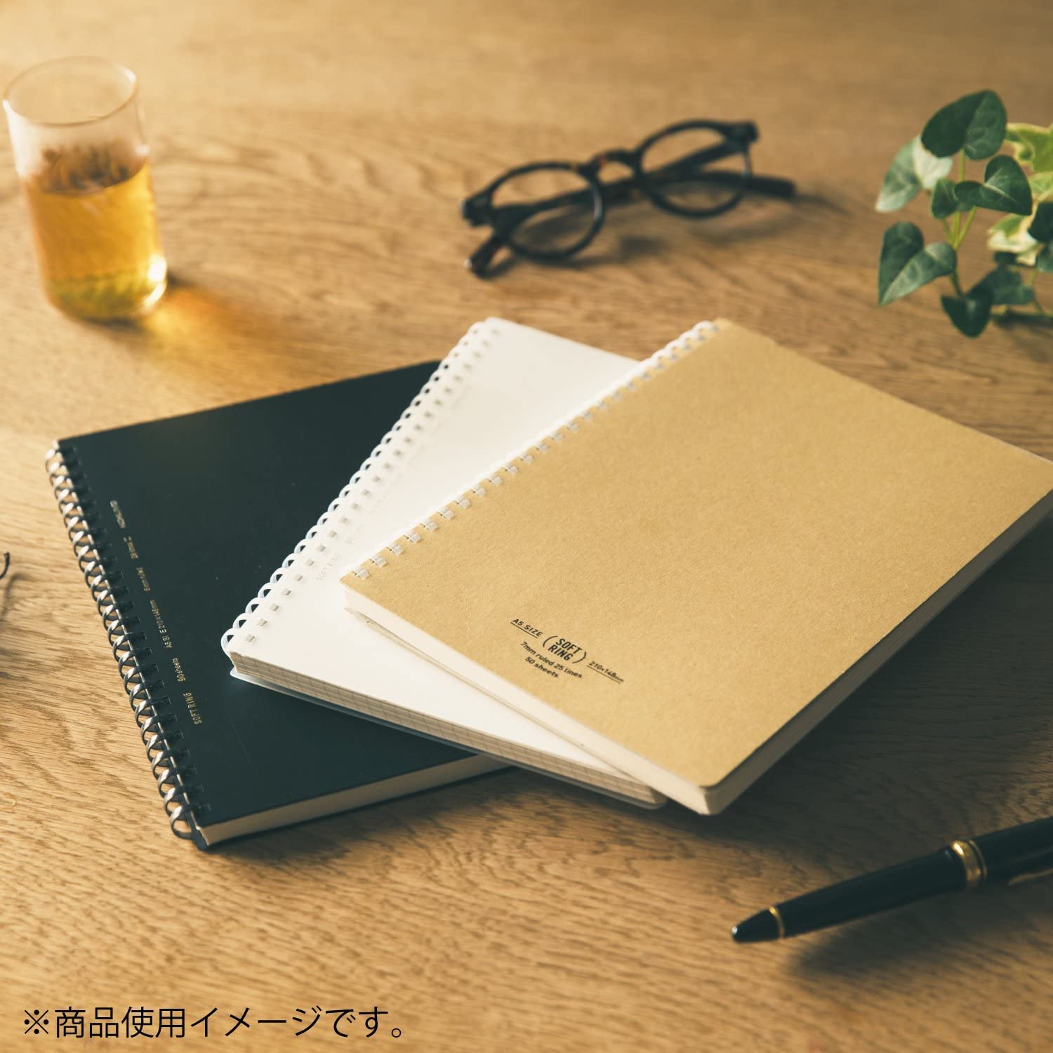 Kokuyo D Shaped Soft Ring Notebook, 7mm Rule, 25 Lines, 80 Sheets, A5, Natural Style, Set of Black, Beige, Navy, Japan Import (SU-SV638A)