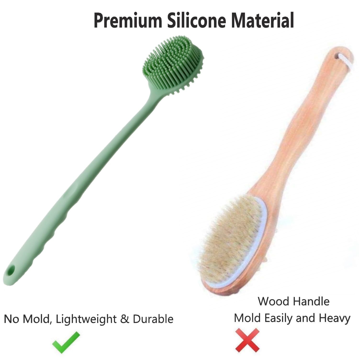 Cinlitek Silicone Body Scrubber, Long Handle Back Scrubber for Shower Brush,Exfoliating Body Scrubber, Shower Scrubber for Body Brush, Soft Silicone Bath Brush for Men,Women&Kids,with a Free Hook