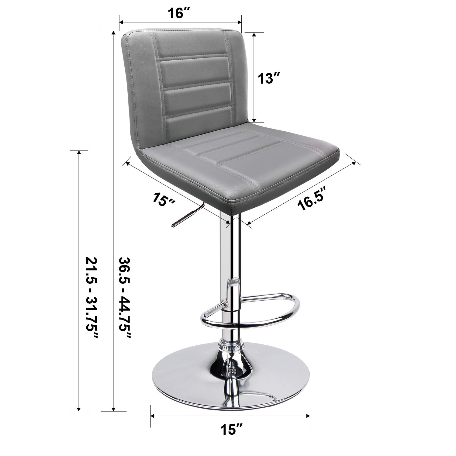 Leopard Bar Stools Set of 2, Modern Adjustable Bar Stool with Back, Straight Line Swivel Barstool (Light Grey)