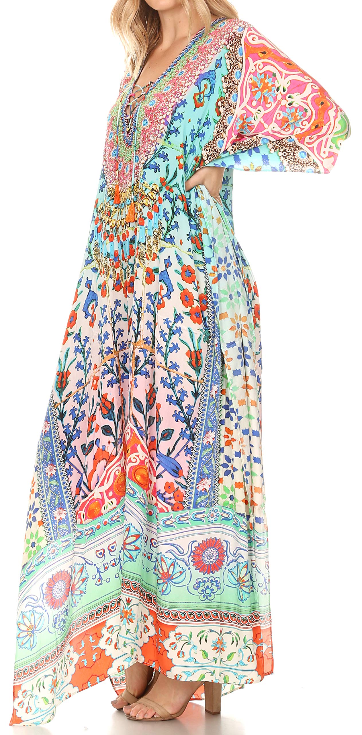 Sakkas P5 - LongKaftan Georgettina Ligthweight Printed Long Caftan Dress/Cover Up - TM208-Multi -OS