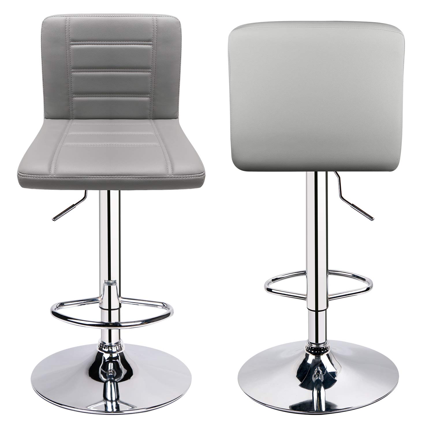 Leopard Bar Stools Set of 2, Modern Adjustable Bar Stool with Back, Straight Line Swivel Barstool (Light Grey)
