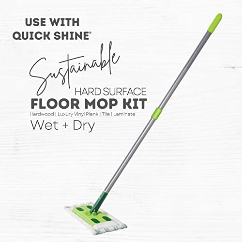 Quick Shine Hardwood Floor Luster 64oz, 2Pk & Hard Surface Floor Mop Refill Pad 12" Wx6 Dx1/2 H | Washable & Reusable | Scoops, Lifts & Traps Dirt & Debris