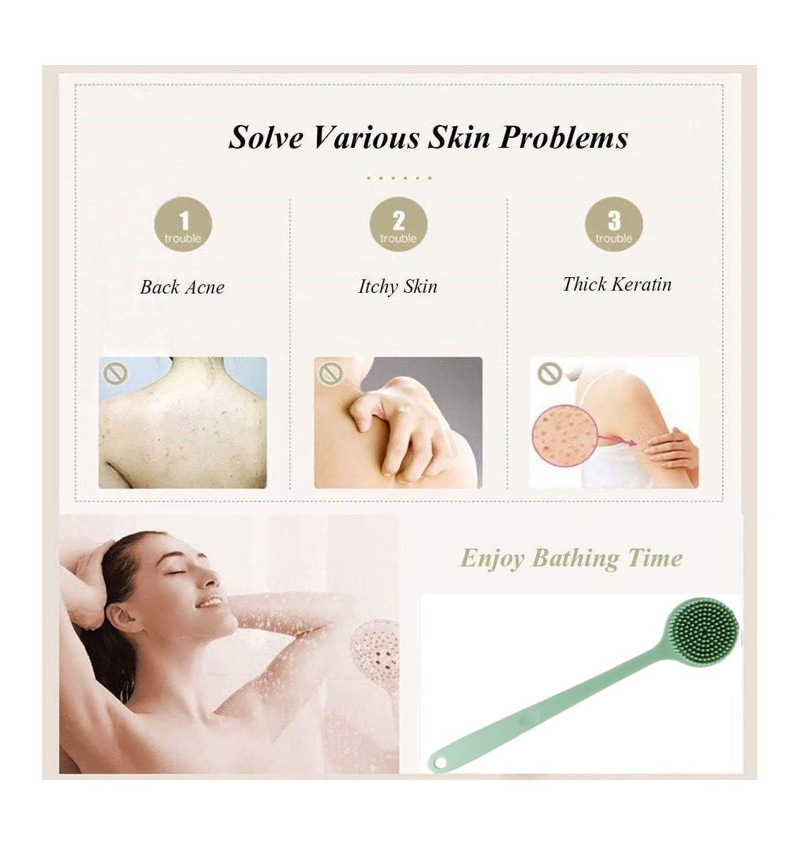 Cinlitek Silicone Body Scrubber, Long Handle Back Scrubber for Shower Brush,Exfoliating Body Scrubber, Shower Scrubber for Body Brush, Soft Silicone Bath Brush for Men,Women&Kids,with a Free Hook