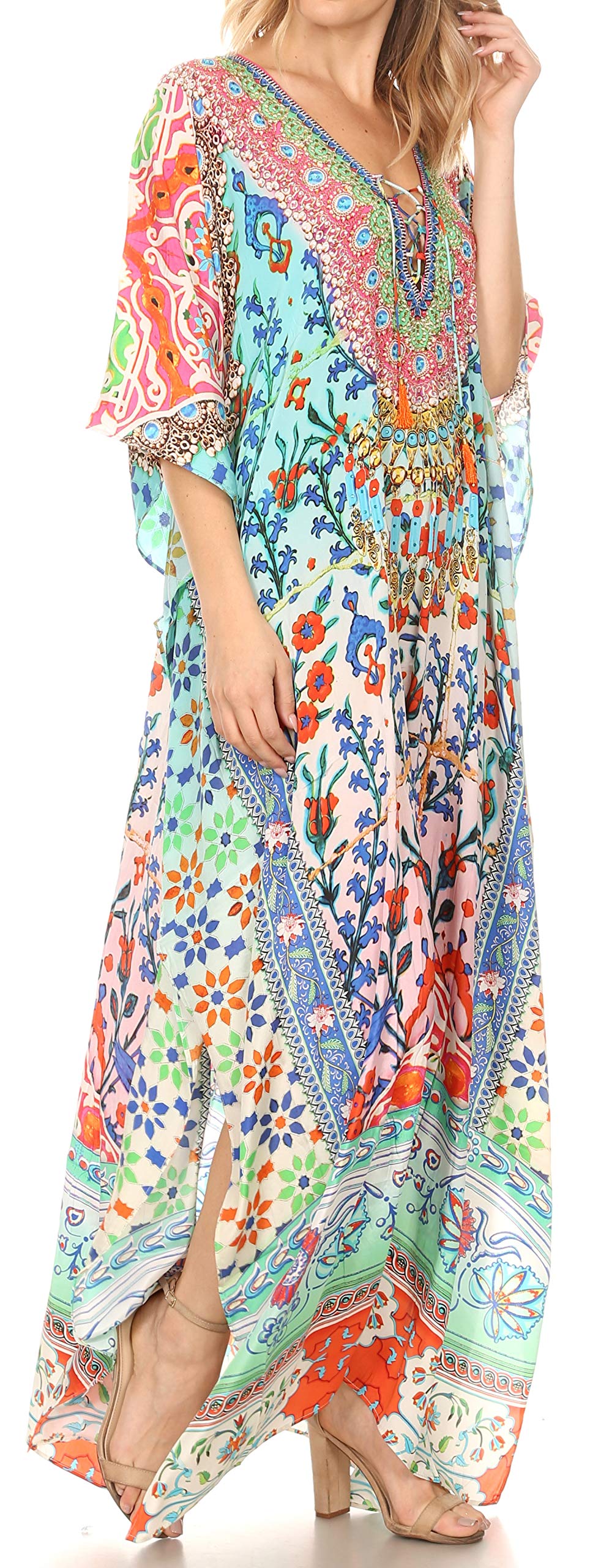Sakkas P5 - LongKaftan Georgettina Ligthweight Printed Long Caftan Dress/Cover Up - TM208-Multi -OS