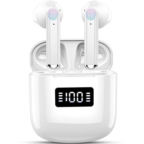 xinwld Wireless Earbuds, Bluetooth 5.3 Headphones with 4 Mics, Wireless Headphones ENC Noise Cancelling Earbuds, Ear Buds Wireless Bluetooth Earbuds,25H Playtime Wireless Earphones, LED Display, White