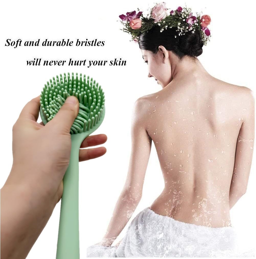 Cinlitek Silicone Body Scrubber, Long Handle Back Scrubber for Shower Brush,Exfoliating Body Scrubber, Shower Scrubber for Body Brush, Soft Silicone Bath Brush for Men,Women&Kids,with a Free Hook