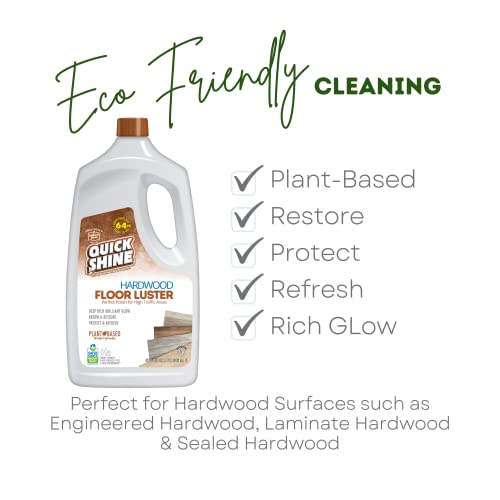 Quick Shine Hardwood Floor Luster 64oz, 2Pk & Hard Surface Floor Mop Refill Pad 12" Wx6 Dx1/2 H | Washable & Reusable | Scoops, Lifts & Traps Dirt & Debris