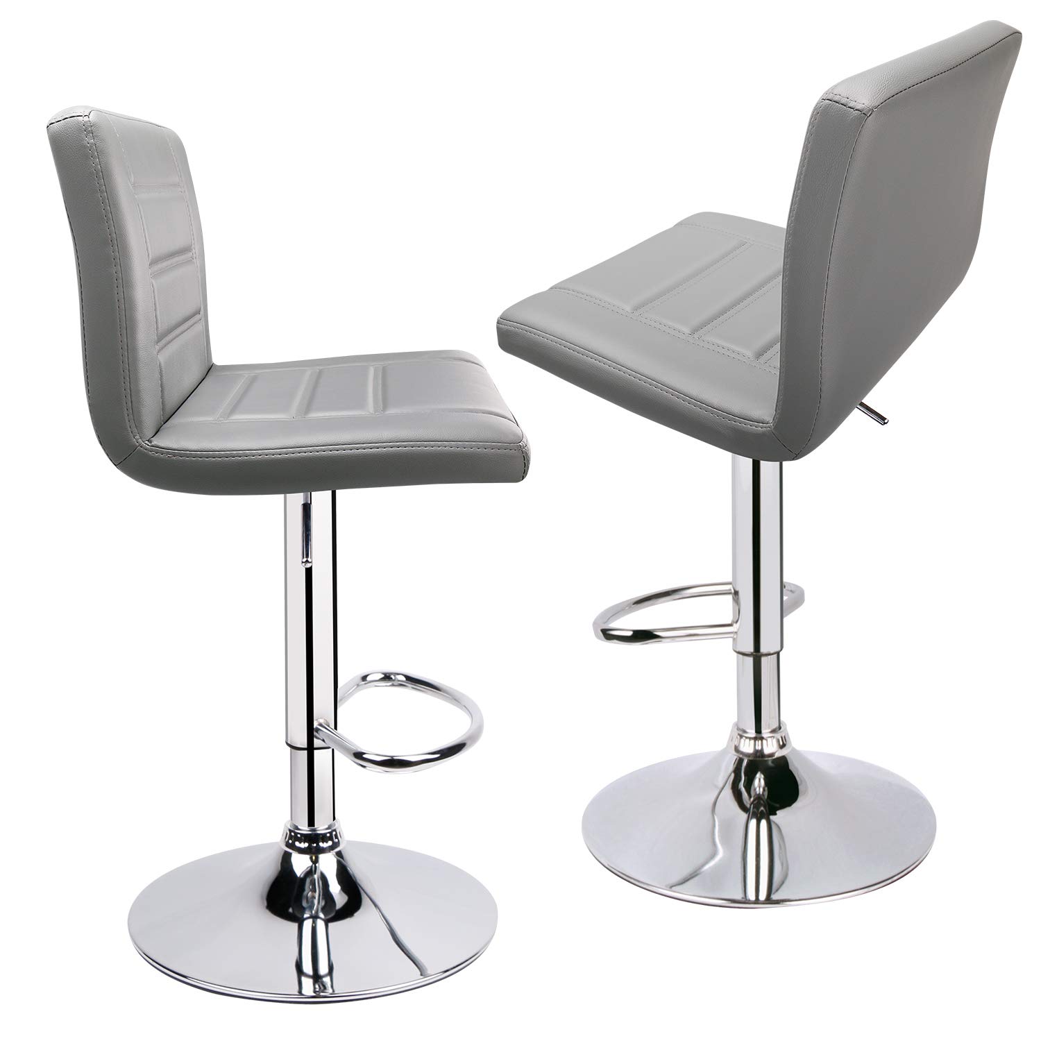 Leopard Bar Stools Set of 2, Modern Adjustable Bar Stool with Back, Straight Line Swivel Barstool (Light Grey)