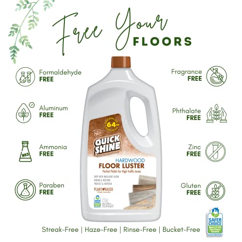 Quick Shine Hardwood Floor Luster 64oz, 2Pk & Hard Surface Floor Mop Refill Pad 12" Wx6 Dx1/2 H | Washable & Reusable | Scoops, Lifts & Traps Dirt & Debris
