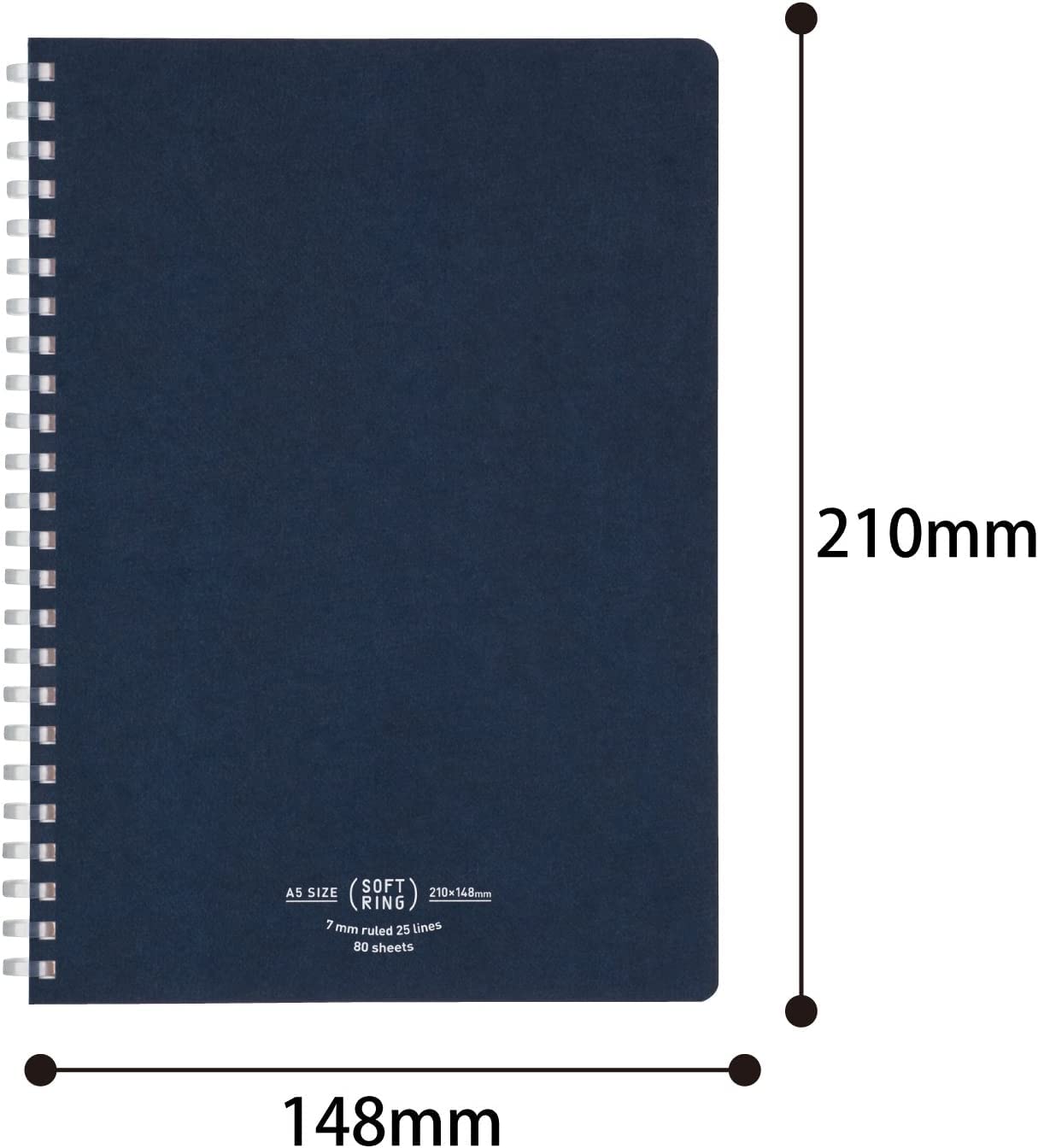 Kokuyo D Shaped Soft Ring Notebook, 7mm Rule, 25 Lines, 80 Sheets, A5, Natural Style, Set of Black, Beige, Navy, Japan Import (SU-SV638A)