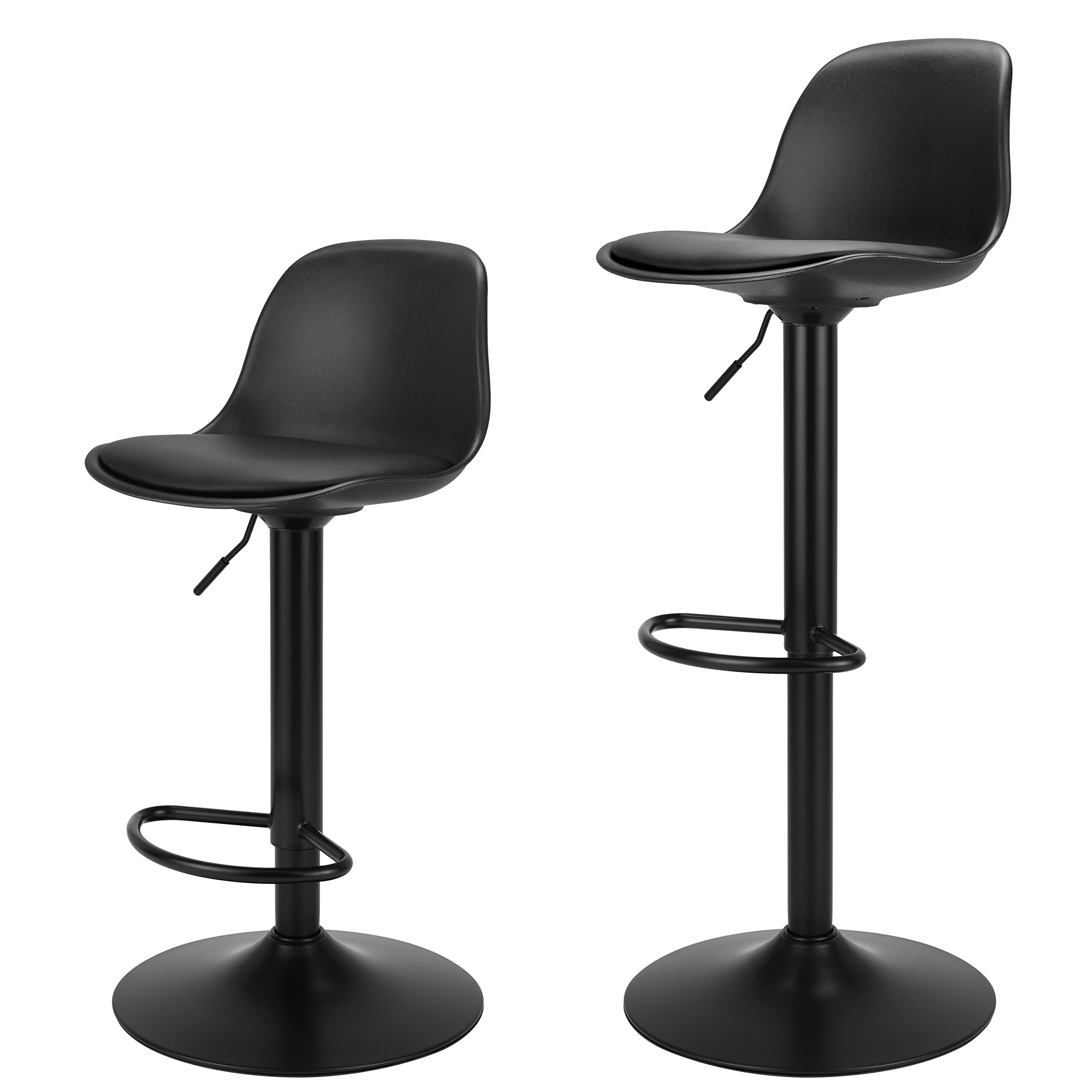 Finnhomy Bar Stools Set of 2, Swivel Barstools with Footrest and Ergonomic PP Back, Counter Height Adjustable Modern Counter Stools for Kitchen, Black