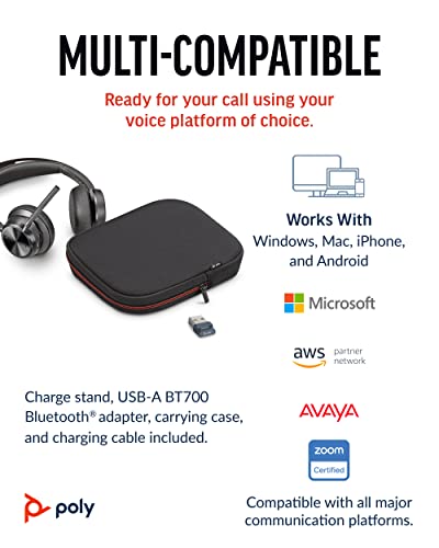 Poly Voyager Focus 2 UC Wireless Headset with Microphone & Charge Stand (Plantronics) - Active Noise Canceling (ANC) - Connect PC/Mac/Mobile via Bluetooth -Works w/Teams, Zoom & More-Amazon Exclusive
