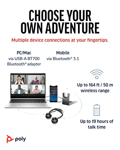 Poly Voyager Focus 2 UC Wireless Headset with Microphone & Charge Stand (Plantronics) - Active Noise Canceling (ANC) - Connect PC/Mac/Mobile via Bluetooth -Works w/Teams, Zoom & More-Amazon Exclusive