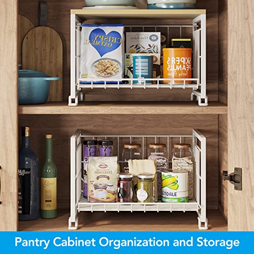1Easylife Kitchen Counter Basket Wire Basket with Bamboo Top, 2 Tier Detachable Fruit Basket Metal Mesh Bin for Kitchen Organization and Storage, Spice Rack Organizer (White)