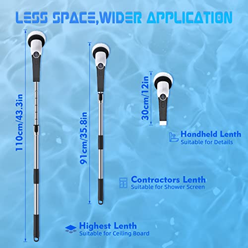 Electric Spin Scrubber, Yirilan 2023 New Cordless Shower Scrubber with 8 Replaceable Brush Heads and Adjustable Extension Handle, Power Cleaning Brush for Bathroom, Kitchen, Car, Tile, Wall, Floor