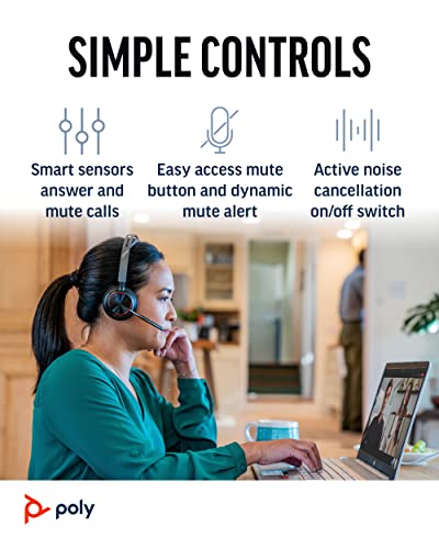 Poly Voyager Focus 2 UC Wireless Headset with Microphone & Charge Stand (Plantronics) - Active Noise Canceling (ANC) - Connect PC/Mac/Mobile via Bluetooth -Works w/Teams, Zoom & More-Amazon Exclusive