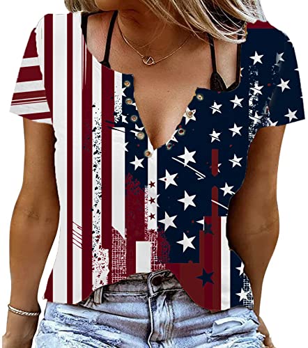 American Flag Shirt Womens American Flag Graphic Print Shirts 4th of July Short Sleeve Shirt Independence Day Tee Tops (P5,S)