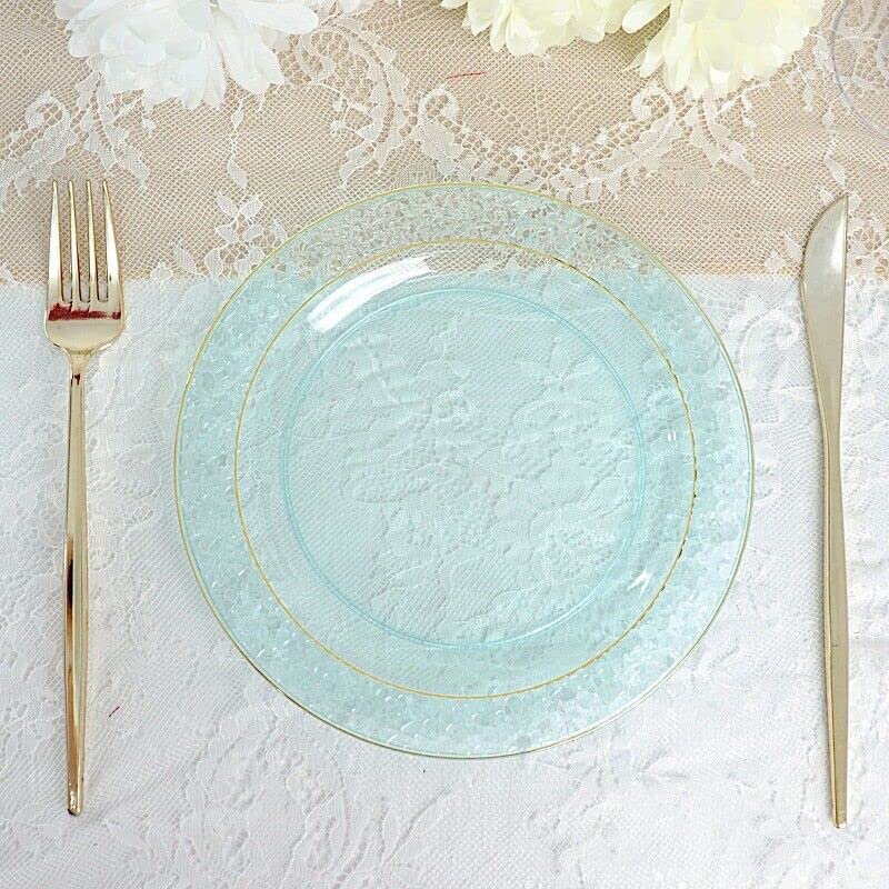 20 Pcs of BLUE 7.5" Round Salad PLATES GOLD Trim Party Wedding Supplies