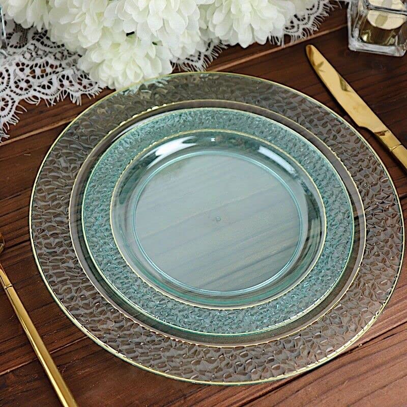 20 Pcs of BLUE 7.5" Round Salad PLATES GOLD Trim Party Wedding Supplies