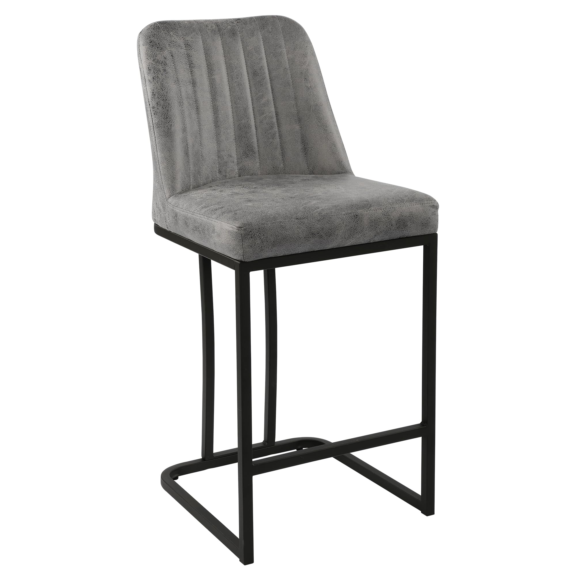 LSSPAID Bar Stools Set of 4, Upholstered Fabric Counter Height Barstools, 24.8 inch Modern Kitchen Island Chairs with Footrest and Black Metal Legs, Grey