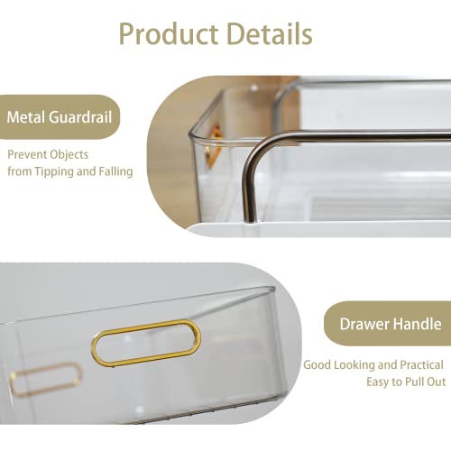ILIKUHOME Under Sink Organizers and Storage, 2-Tier Clear Organizer with Sliding Drawers, Muti-purpose Pull Out Organizers for Bathroom, Kitchen, Pantry, Makeup, Office, High Style