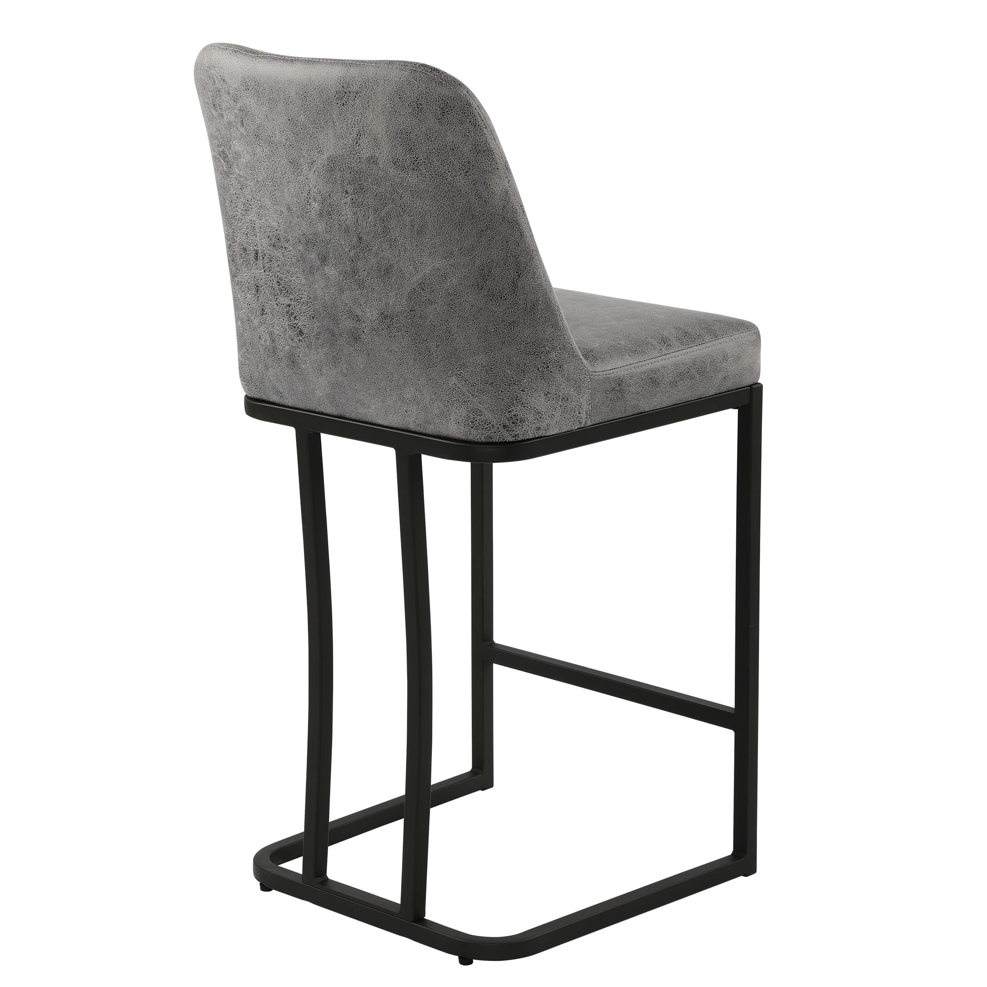 LSSPAID Bar Stools Set of 4, Upholstered Fabric Counter Height Barstools, 24.8 inch Modern Kitchen Island Chairs with Footrest and Black Metal Legs, Grey