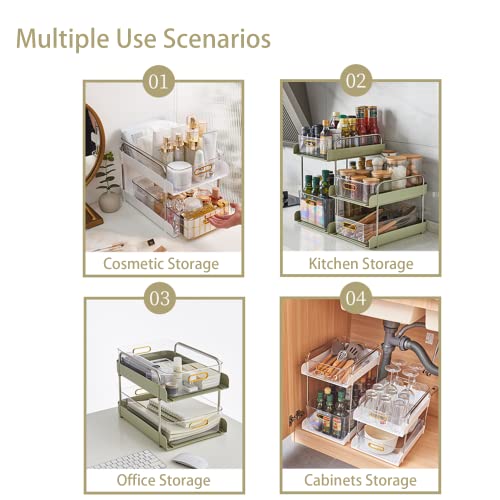 ILIKUHOME Under Sink Organizers and Storage, 2-Tier Clear Organizer with Sliding Drawers, Muti-purpose Pull Out Organizers for Bathroom, Kitchen, Pantry, Makeup, Office, High Style