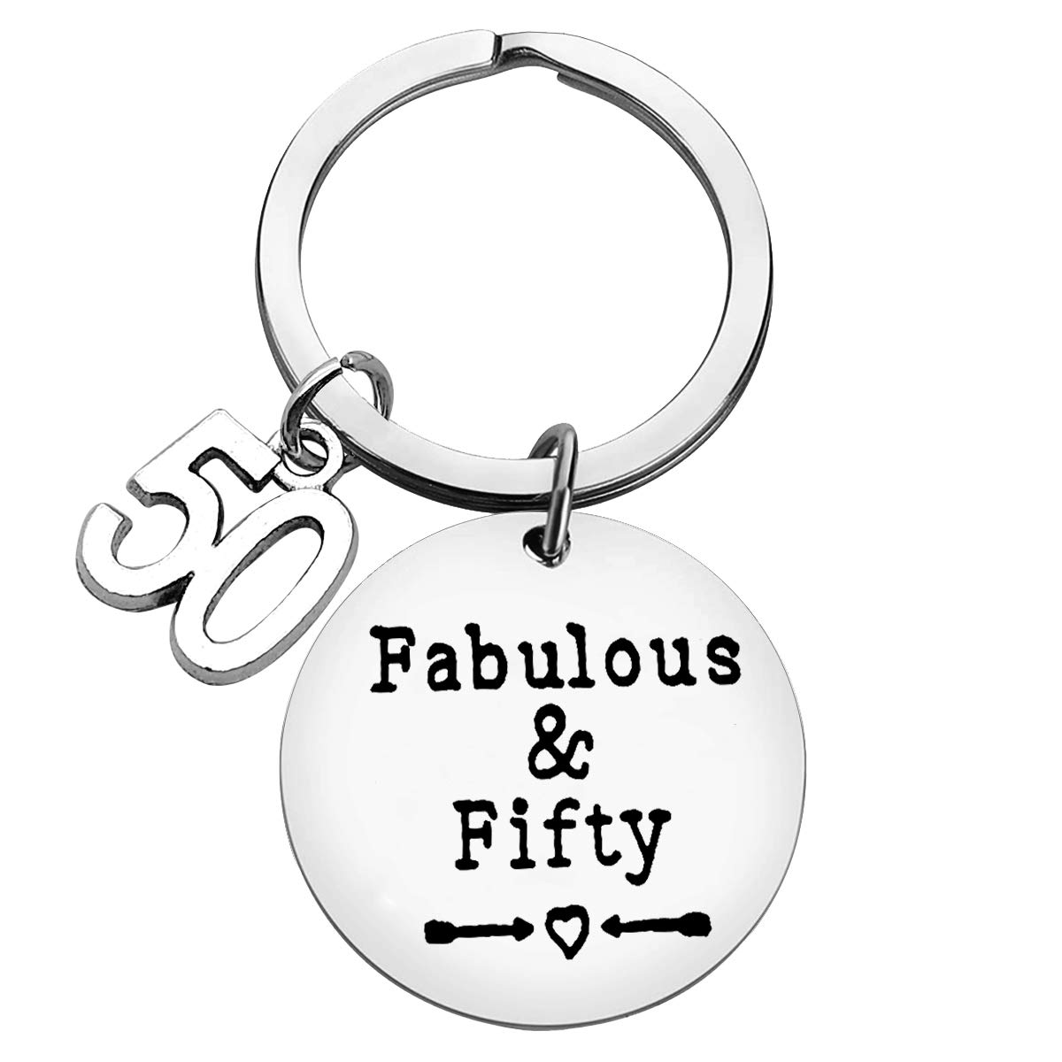 Birthday gifts 50th Birthday Keychain, 50th Birthday Gifts for Men & Women, Fabulous and Fifty Keychain,50th Bday Gifts for Him or Her,Fabulous & Fifty Gift for Her