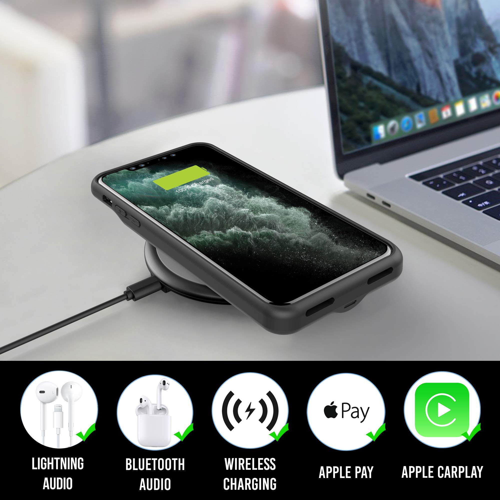 Alpatronix Battery Case for iPhone 12 Mini (5.4 inch), Slim Portable Protective Extended Charger Cover with Wireless Charging, Lightning Input, CarPlay - BX12mini - Matte Black