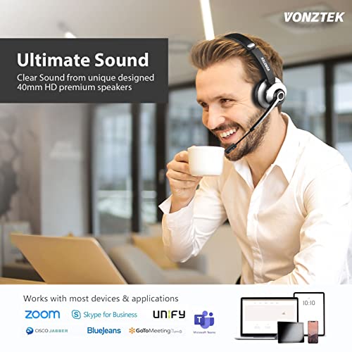 Bluetooth Headset with Microphone, Wireless Headphones with Noise Cancelling Mic, On Ear Headphones with USB Audio Dongle for PC, Handsfree 26 Hrs/Dual Connect/Mute Button, for Skype|Zoom|MS Teams