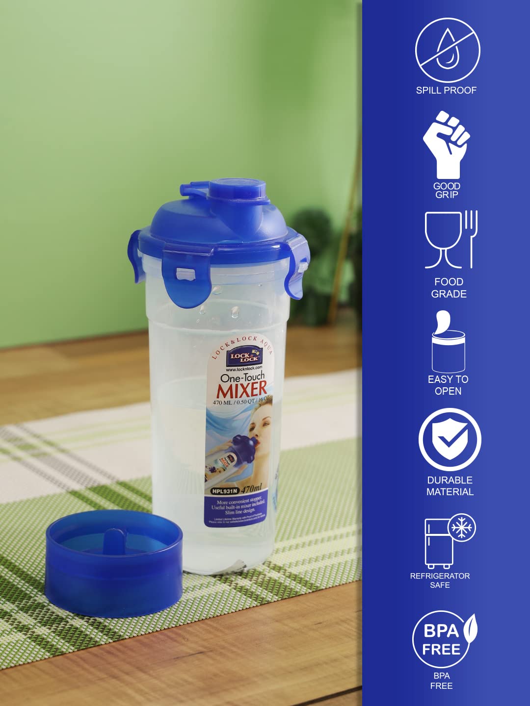 Lock&Lock 16-Fluid Ounce One Touch Round Food Container with Mixer, Tall, 1.9-Cup