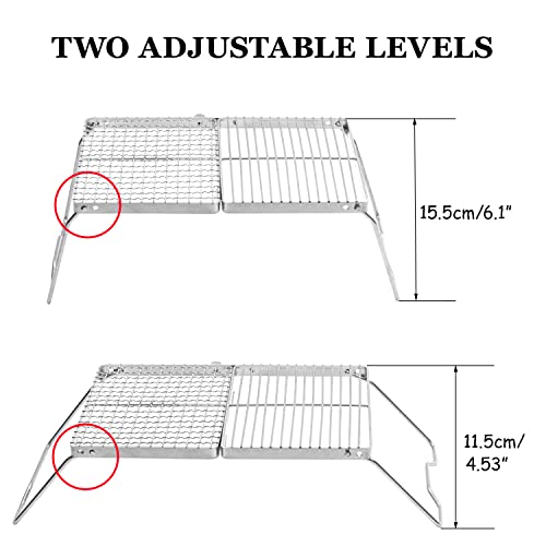PSKOOK Folding Campfire Grill, Portable Camping Grill Grate, 304 Stainless Steel Camp Fire Cooking Racks for Compact Storage, BBQ Grill for RV Camping, Hunting trip, Bushcraft, Picnics, Fishing