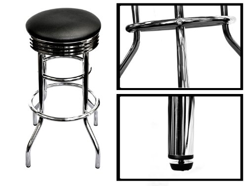 TRINITY Heavy Duty 30-Inch Backless Swivel Bar Stool for Kitchen, Garage, or Workshop, Chrome Finish with Faux Leather Seat, 2 Pack, Black