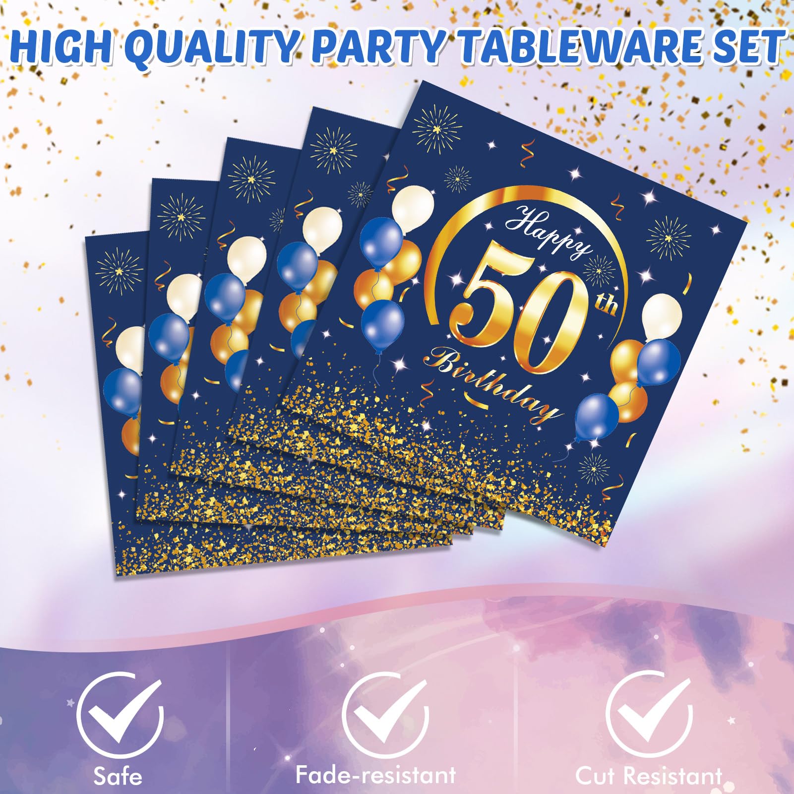 41PCS 50th birthday decorations men Navy Blue and Gold 50th Anniversary Decorations Disposable Tableware Include Plates Napkins Tablecloth Serve 20