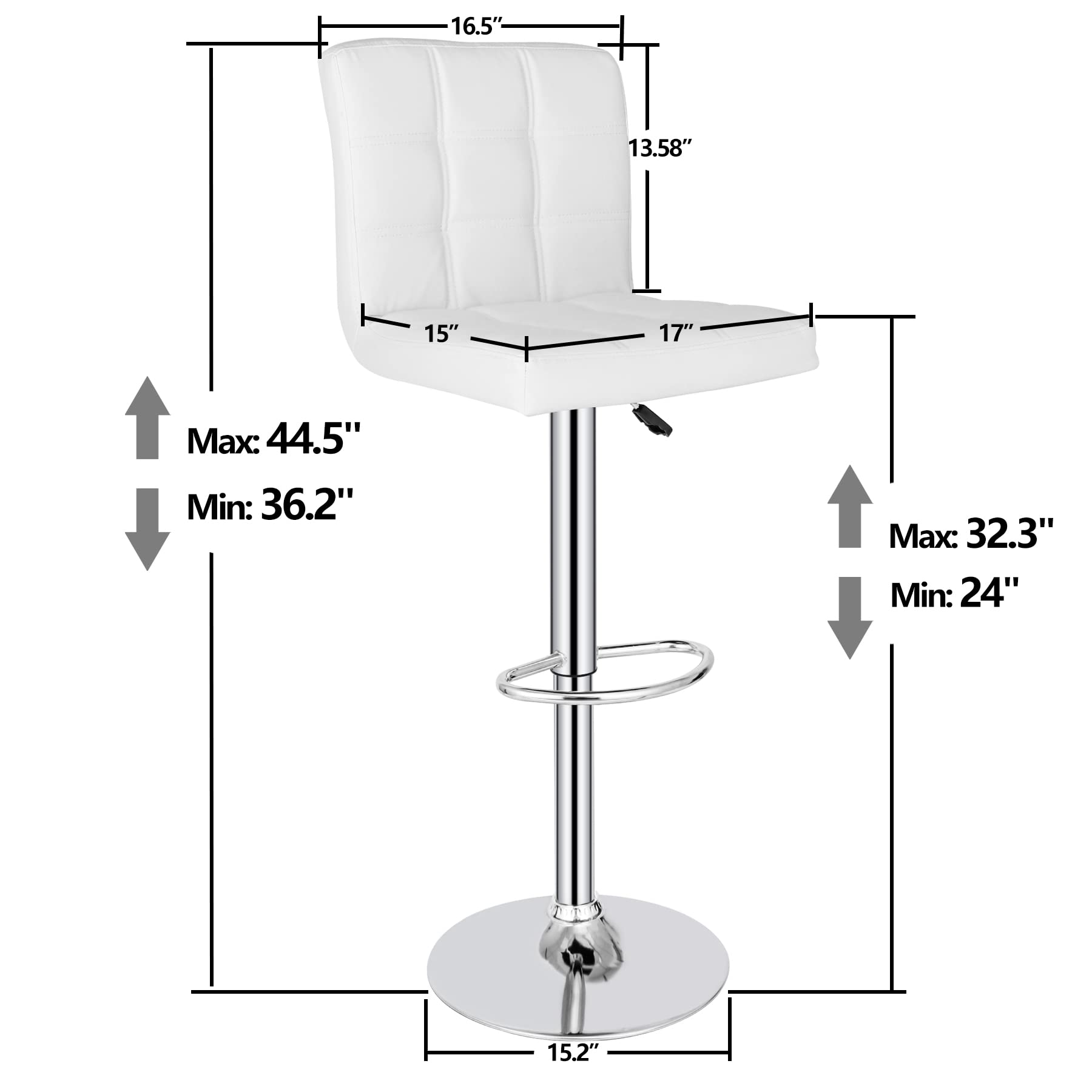 SUPER DEAL Set of 2 Bar Stools for Kitchen, Modern PU Leather Swivel Adjustable Counter Height Swivel Stool with Square Back (2, White)