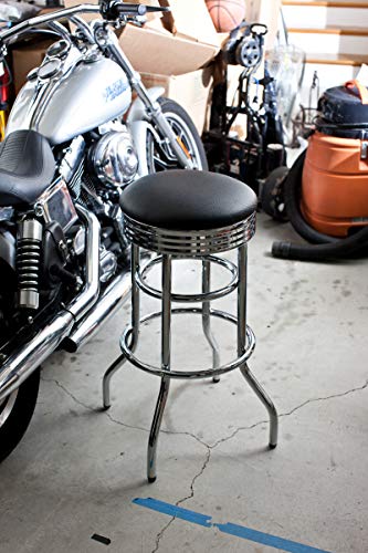 TRINITY Heavy Duty 30-Inch Backless Swivel Bar Stool for Kitchen, Garage, or Workshop, Chrome Finish with Faux Leather Seat, 2 Pack, Black