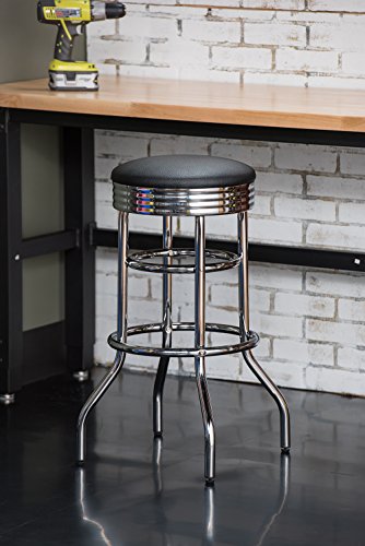 TRINITY Heavy Duty 30-Inch Backless Swivel Bar Stool for Kitchen, Garage, or Workshop, Chrome Finish with Faux Leather Seat, 2 Pack, Black