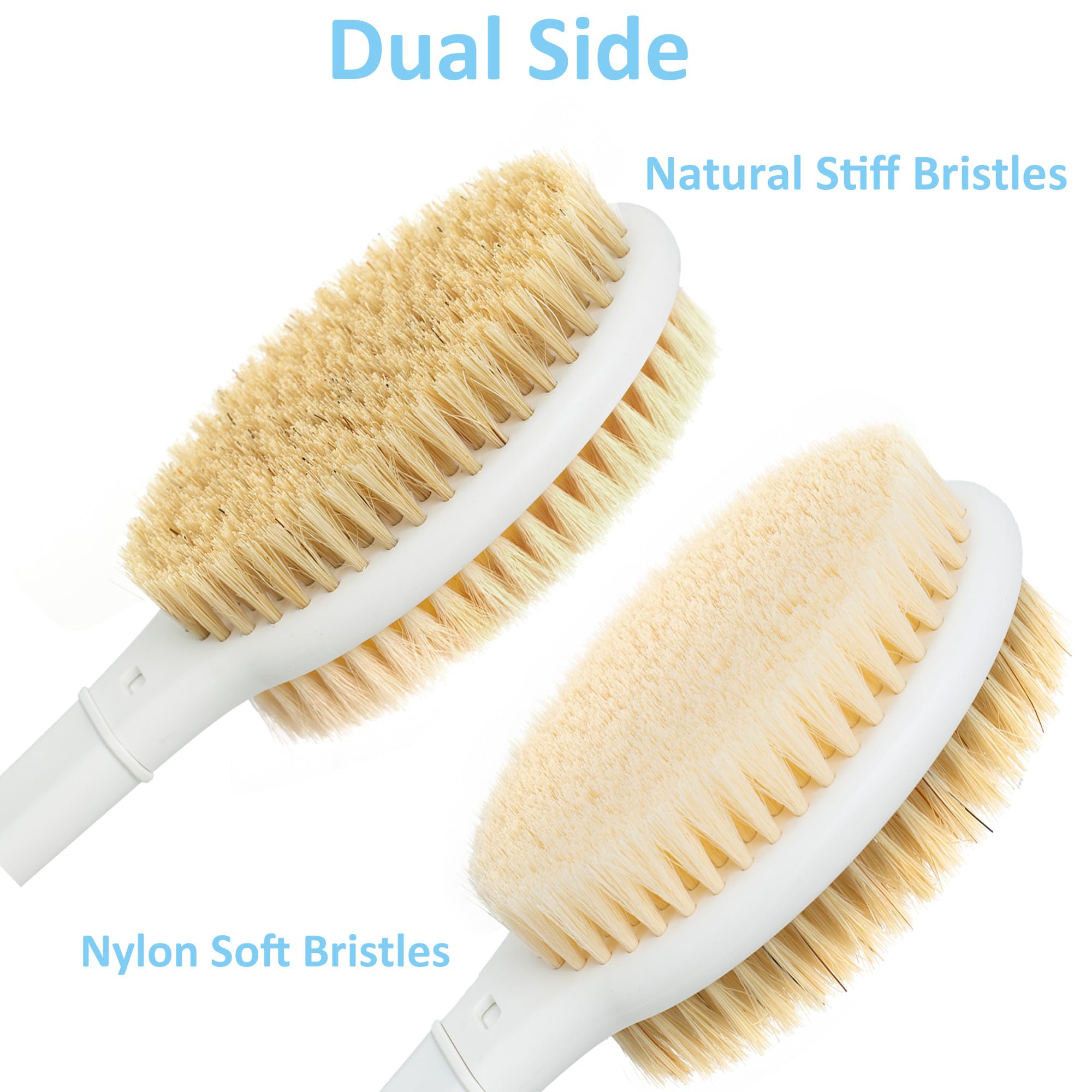 Arswin Shower Brush with Soft and Stiff Bristles,Back Scrubber 20.5" Extra Long Anti-Slip Handle Dual-Sided Bath Brush Body Exfoliator for Wet or Dry Brushing