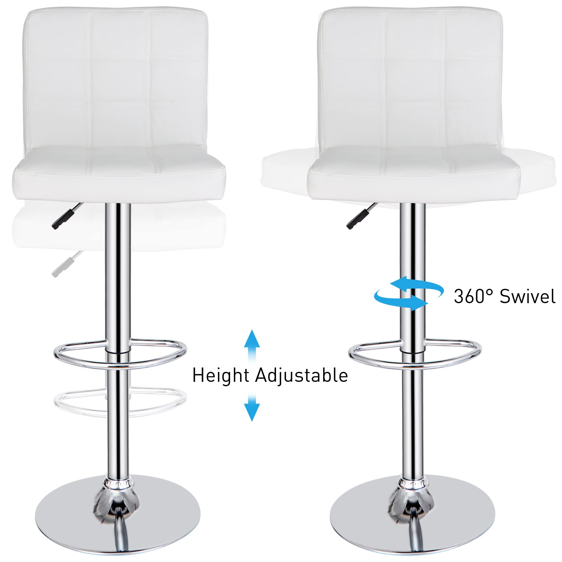 SUPER DEAL Set of 2 Bar Stools for Kitchen, Modern PU Leather Swivel Adjustable Counter Height Swivel Stool with Square Back (2, White)