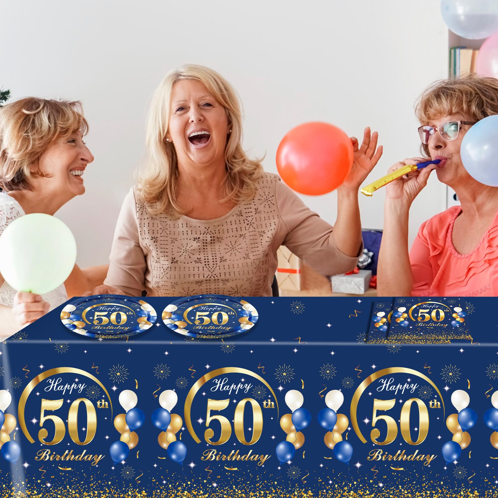 41PCS 50th birthday decorations men Navy Blue and Gold 50th Anniversary Decorations Disposable Tableware Include Plates Napkins Tablecloth Serve 20