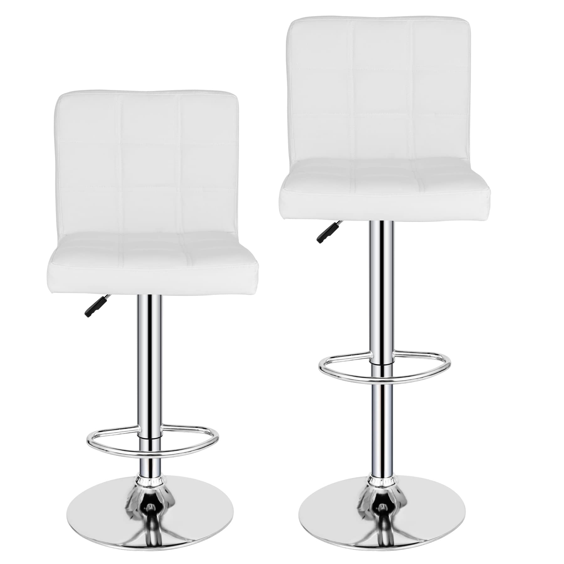 SUPER DEAL Set of 2 Bar Stools for Kitchen, Modern PU Leather Swivel Adjustable Counter Height Swivel Stool with Square Back (2, White)
