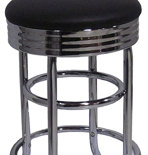 TRINITY Heavy Duty 30-Inch Backless Swivel Bar Stool for Kitchen, Garage, or Workshop, Chrome Finish with Faux Leather Seat, 2 Pack, Black