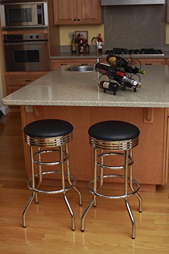 TRINITY Heavy Duty 30-Inch Backless Swivel Bar Stool for Kitchen, Garage, or Workshop, Chrome Finish with Faux Leather Seat, 2 Pack, Black