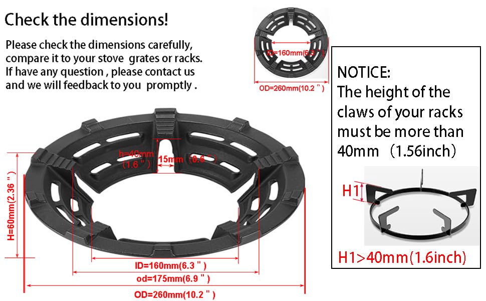 IEUYO Cast Iron Wok Support Ring Burner Ring for Gas Stove Rack Pot Holder Anti-skid Time-saving and Energy-saving for 5 claws racks or grates