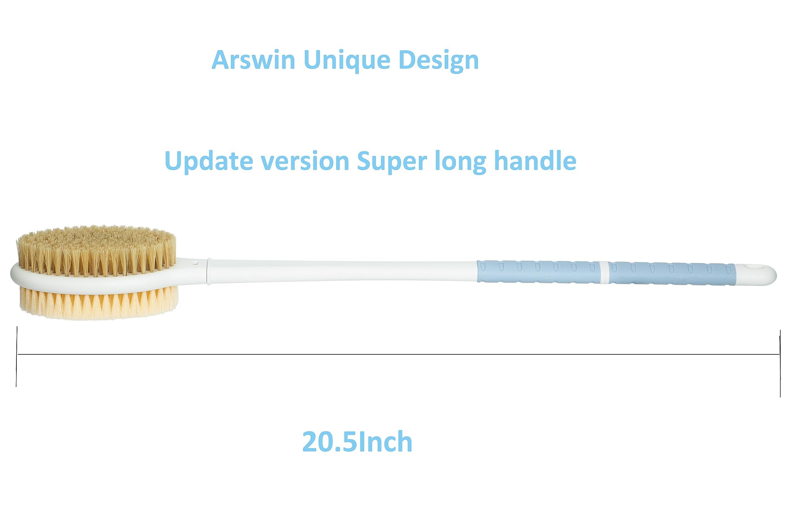 Arswin Shower Brush with Soft and Stiff Bristles,Back Scrubber 20.5" Extra Long Anti-Slip Handle Dual-Sided Bath Brush Body Exfoliator for Wet or Dry Brushing