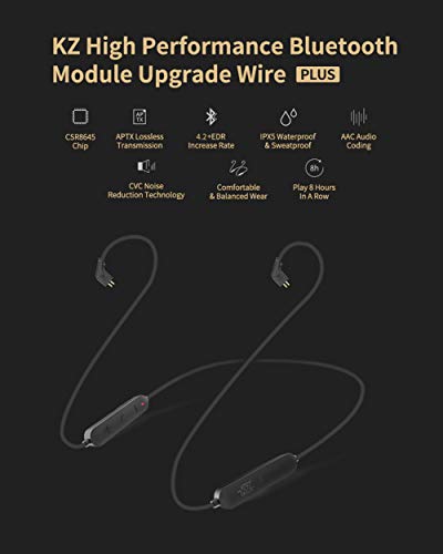 KZ Bluetooth in-Ear Headphones Detachable Cables with 2 Pins and Microphone Replacement for KZ ZSN/ZSN PRO/ZSX/ AS12/ AS16/ ZS10 PRO