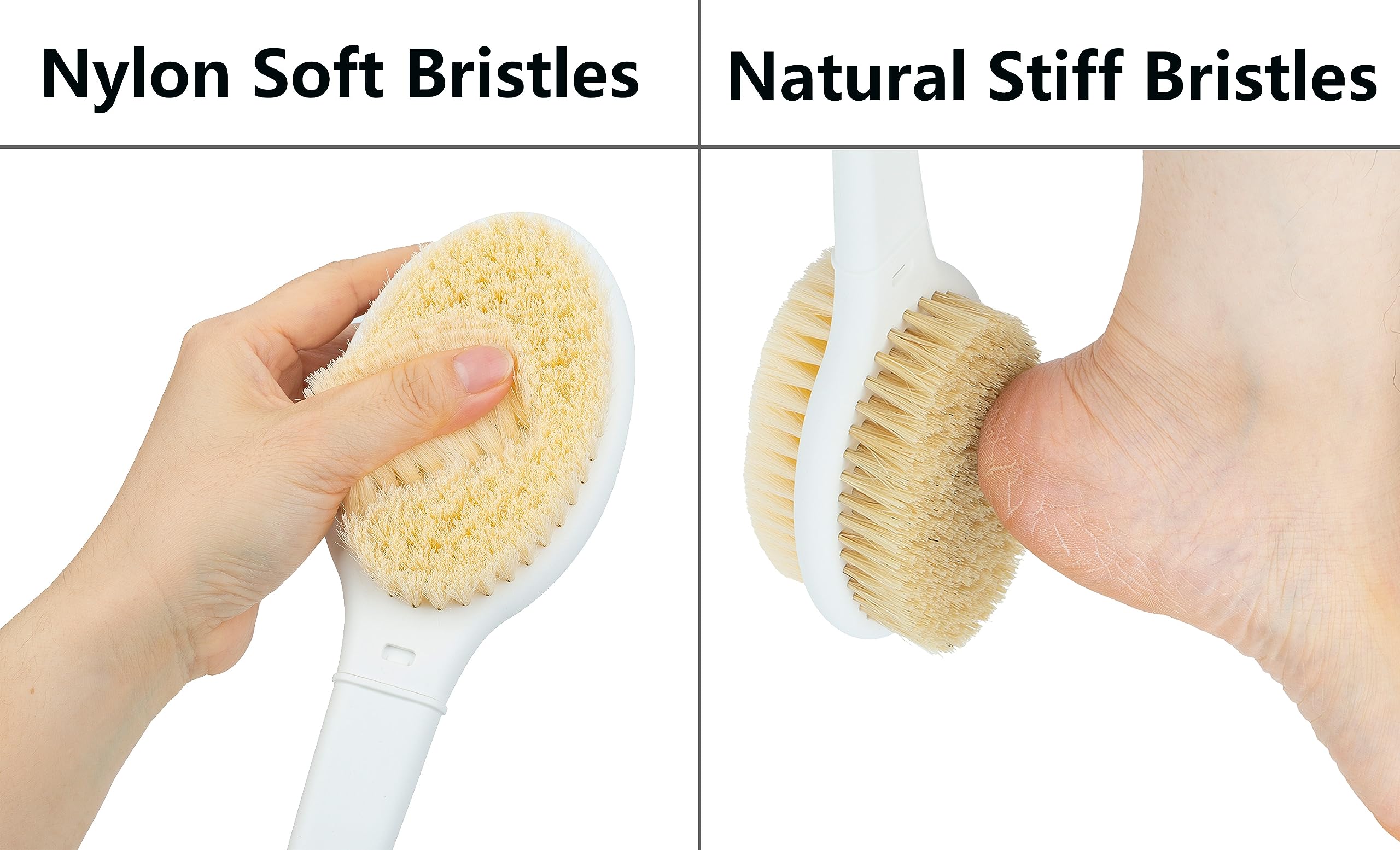Arswin Shower Brush with Soft and Stiff Bristles,Back Scrubber 20.5" Extra Long Anti-Slip Handle Dual-Sided Bath Brush Body Exfoliator for Wet or Dry Brushing