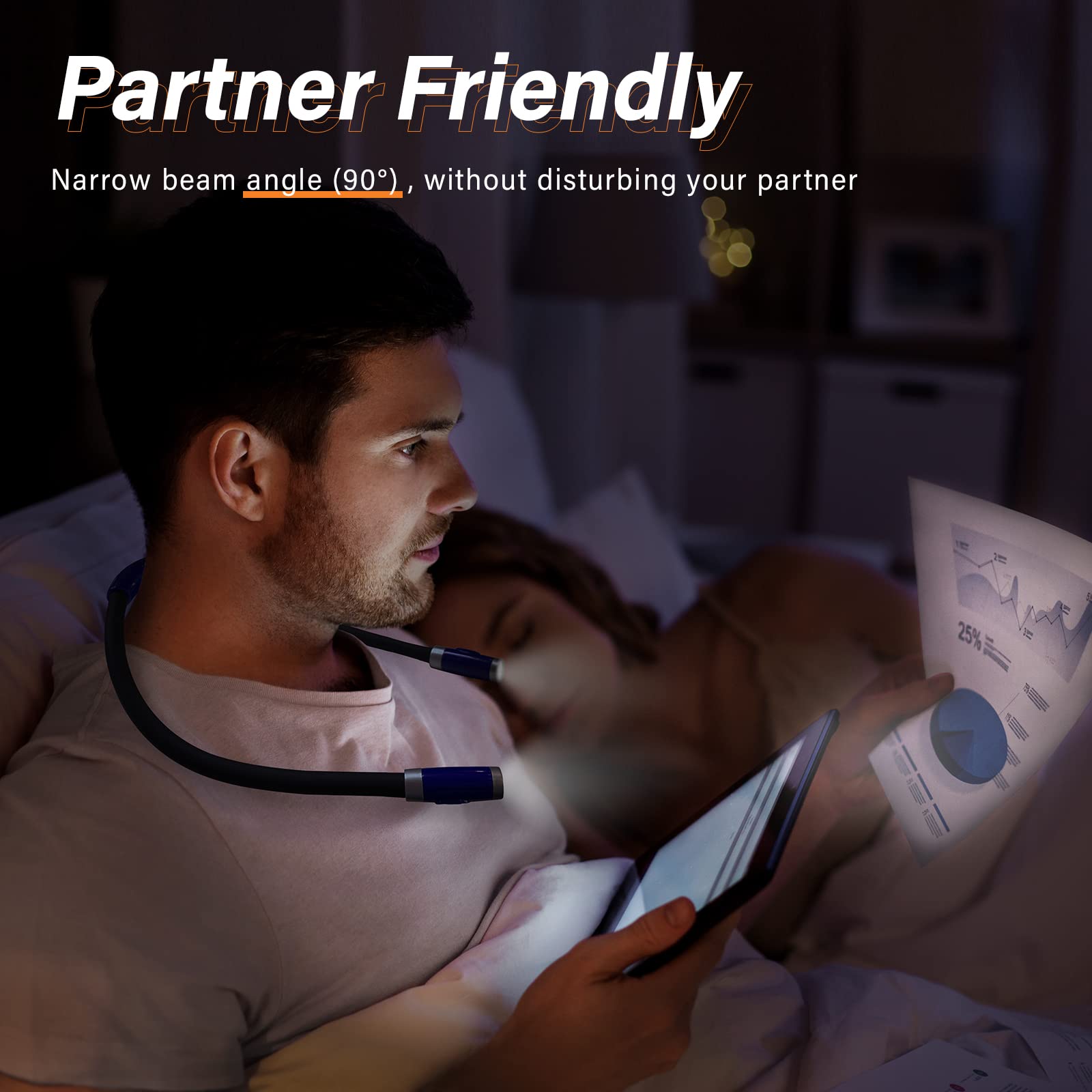 Vekkia Rechargeable LED Neck Reading Light, Book Lights for Reading in Bed, 3 Brightness Levels, Flexible Soft Silicone Arms Comfortable Wear, Long Lasting. Perfect for Readers, Craft & Knitting