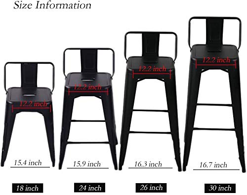 Andeworld Bar Stools Set of 4 Counter Height Stools Industrial Metal Barstools with Backrests (24 inch, Black)